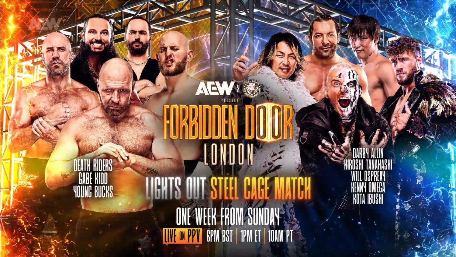 Lights Out Steel Cage Match With Will Ospreay, Golden Lovers, Tanahashi ...